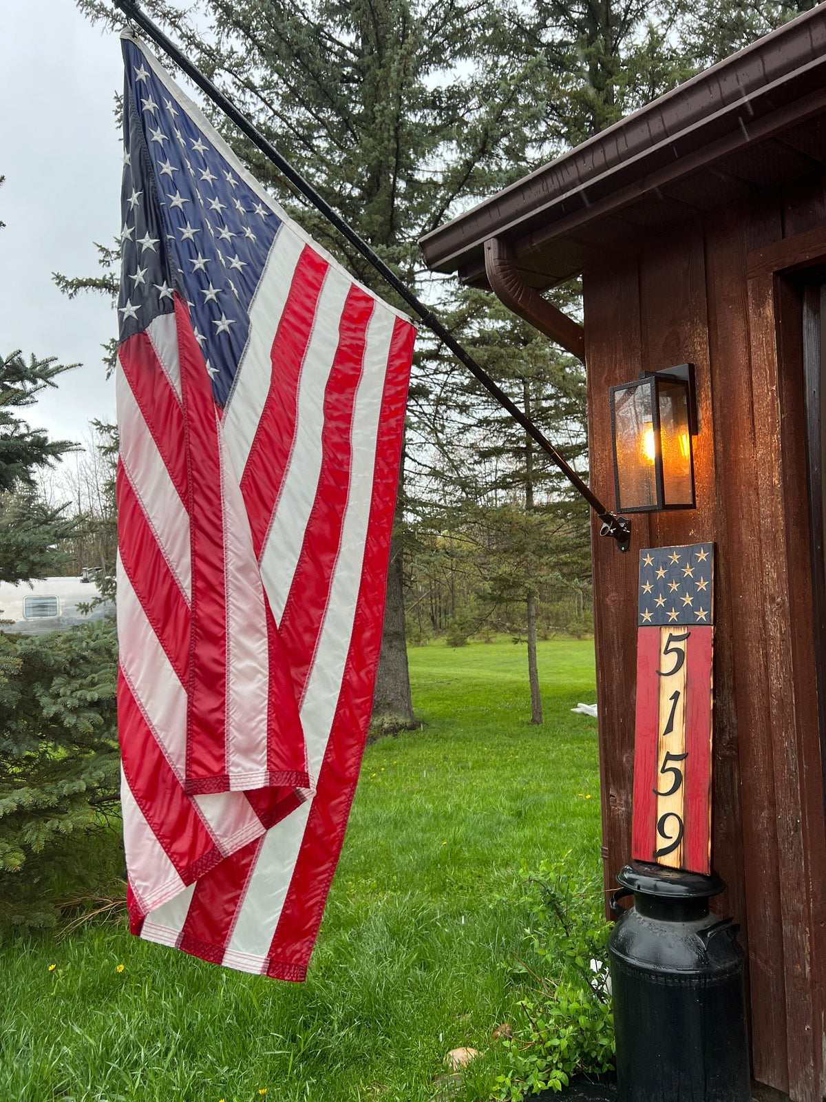 Patriotic Address Wooden American Flag Sign