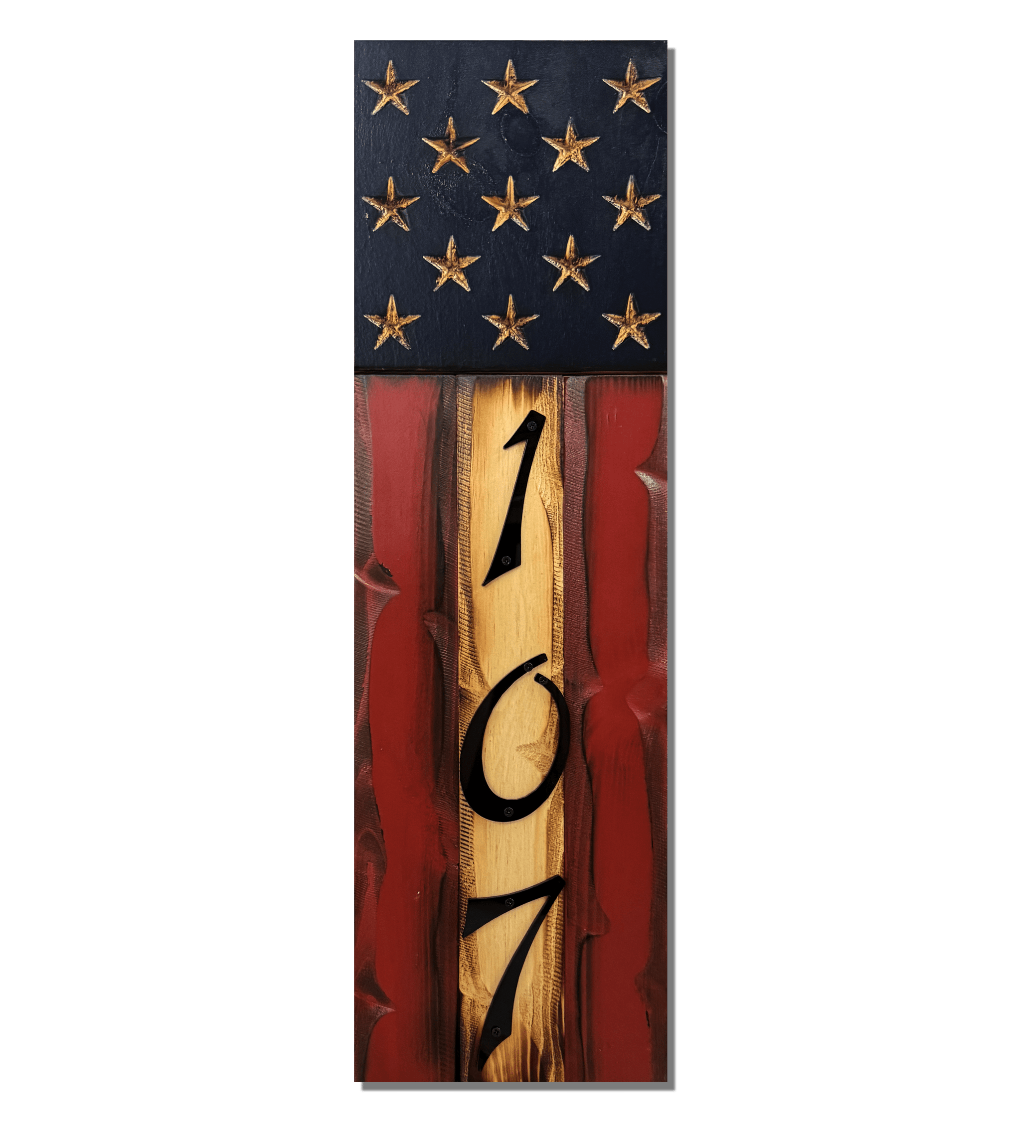 Patriotic Rustic Address Wooden American Flag Sign