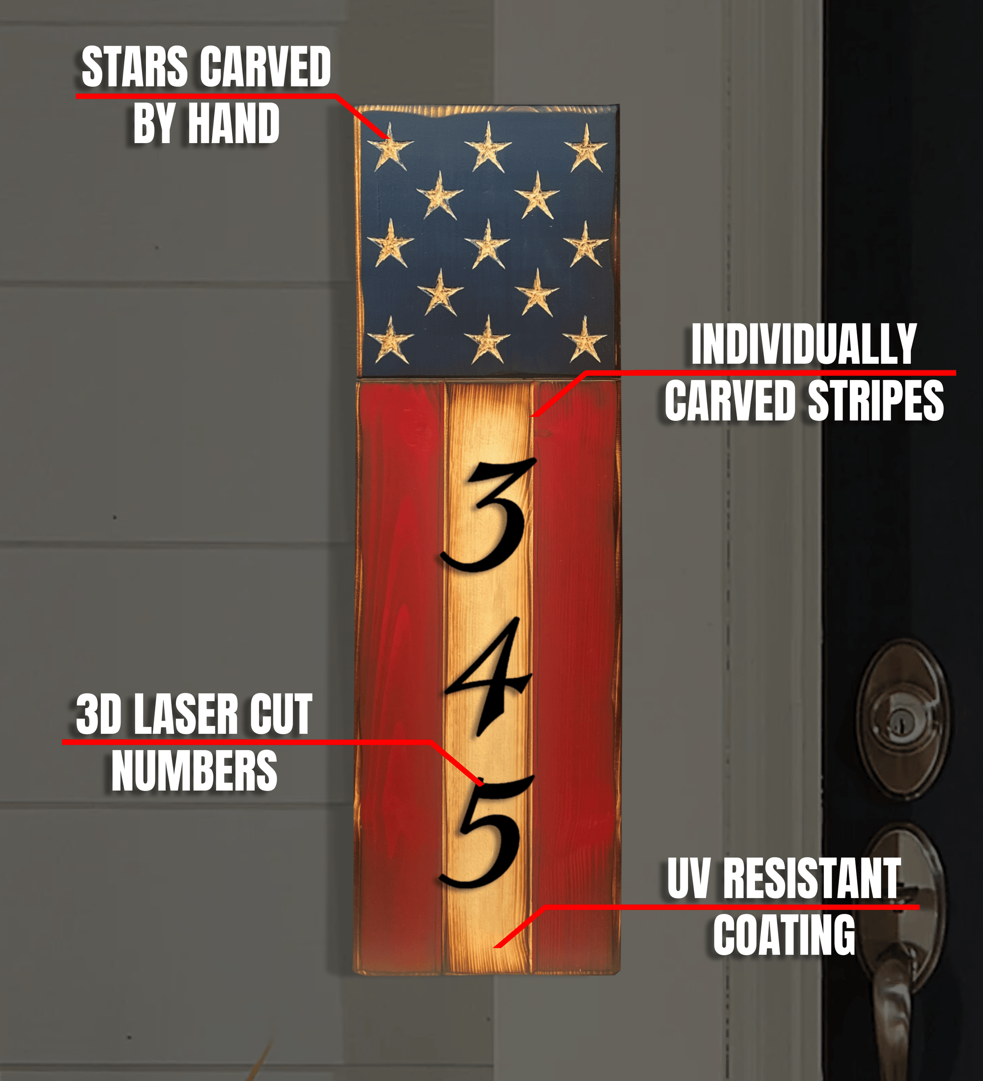 Patriotic Address Wooden American Flag Sign