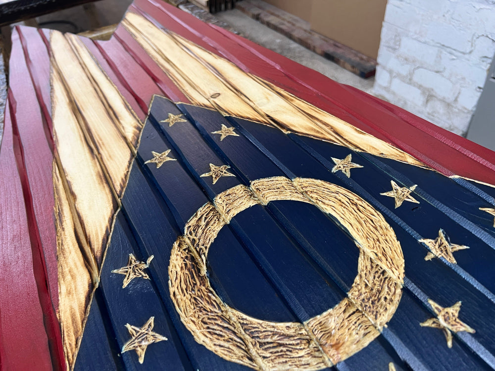 Ohio Handcarved Wooden Flag