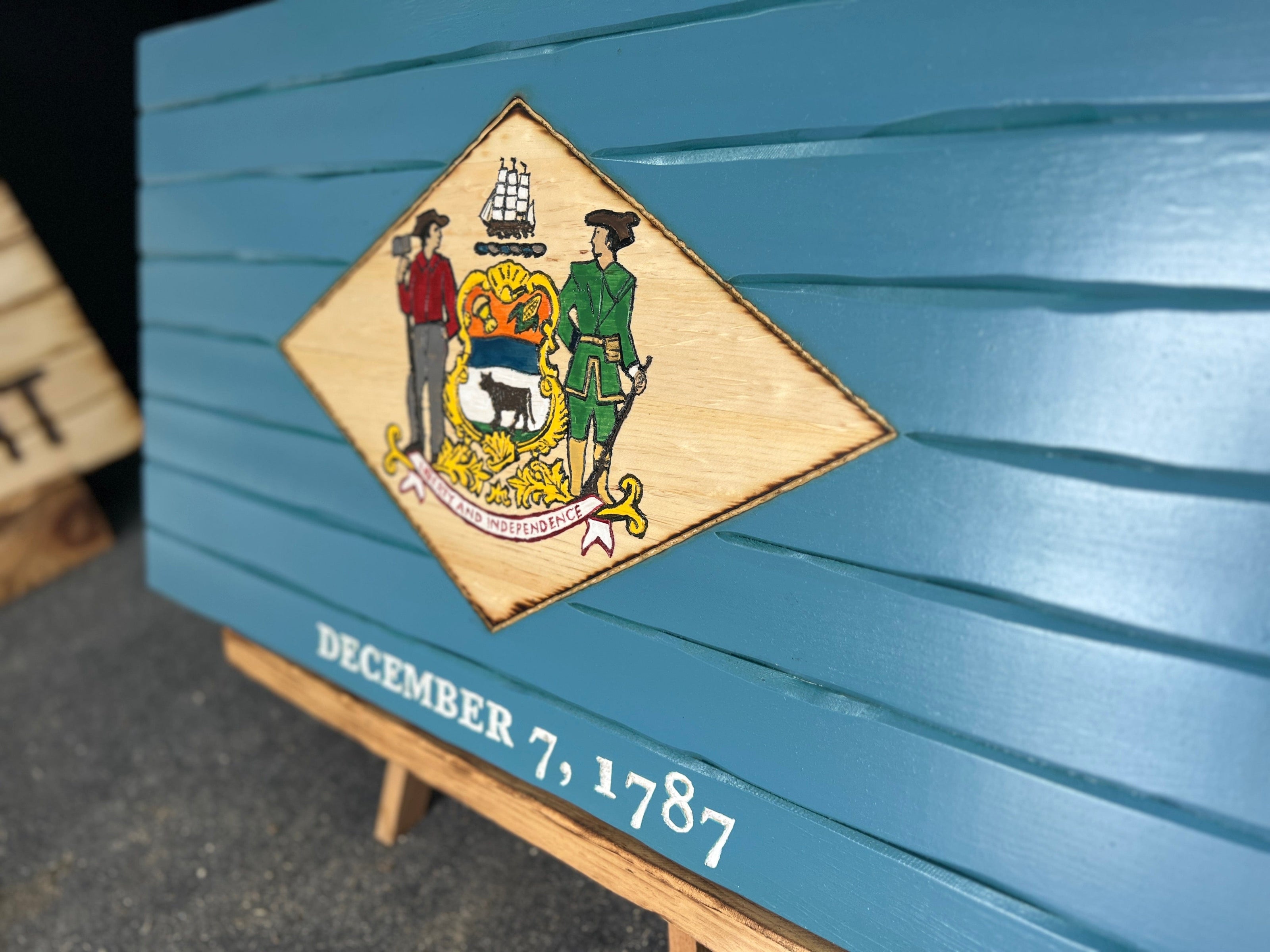 Delaware Handcarved Wooden Flag