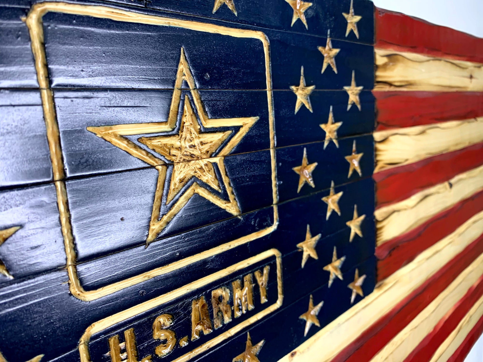 Army Handcarved American Wooden Flag