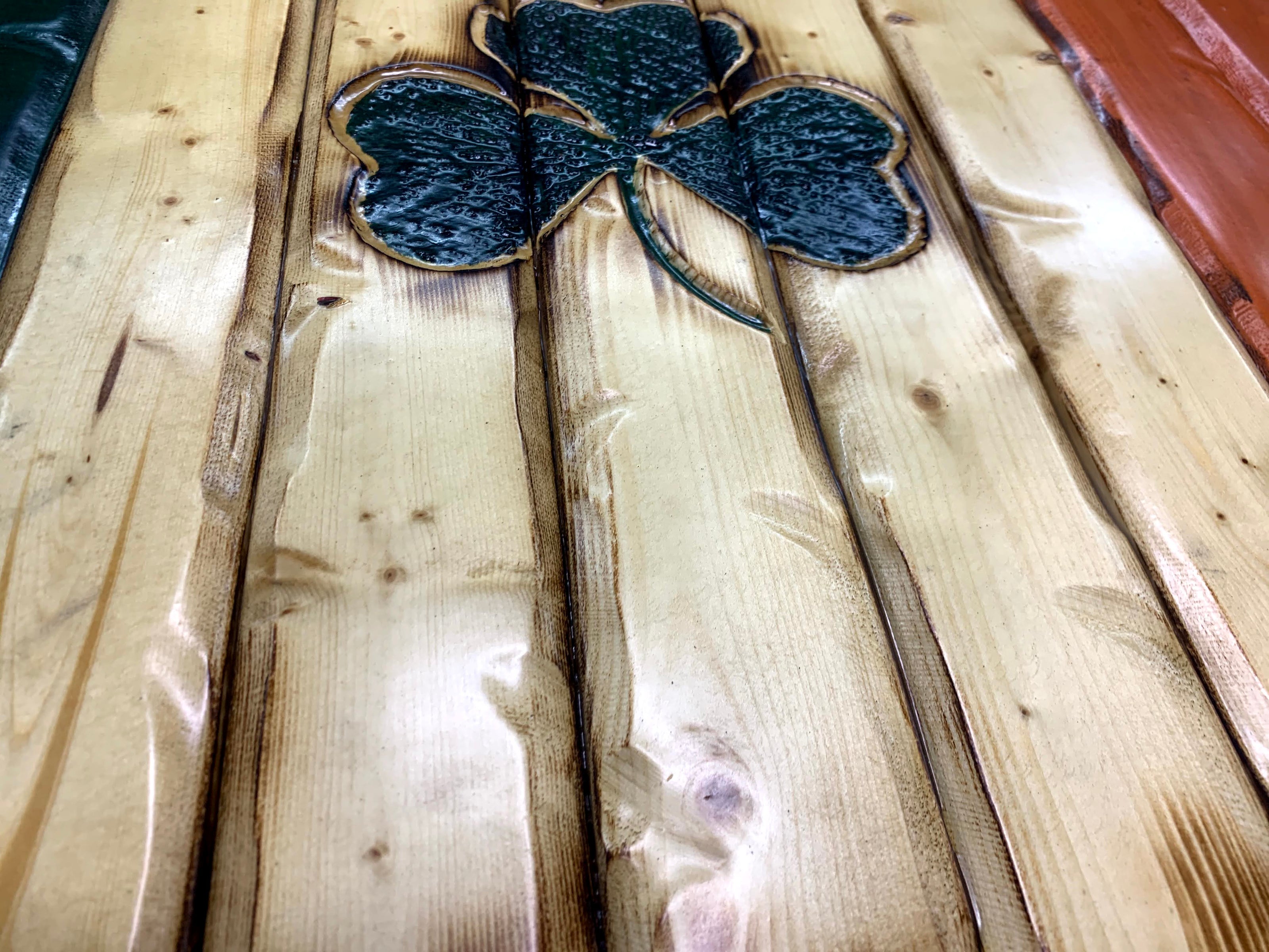 Irish Shamrock Glory Handcarved Wooden Flag