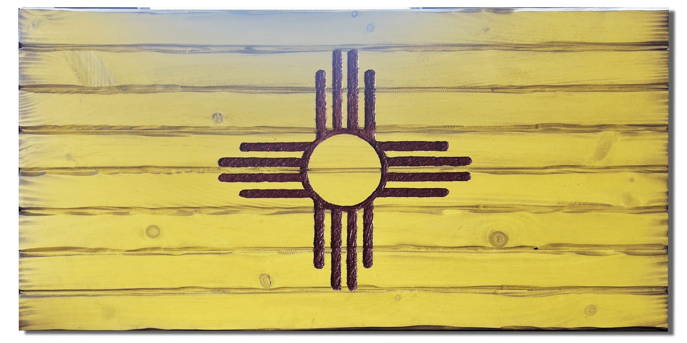 New Mexico Handcarved Wooden State Flag