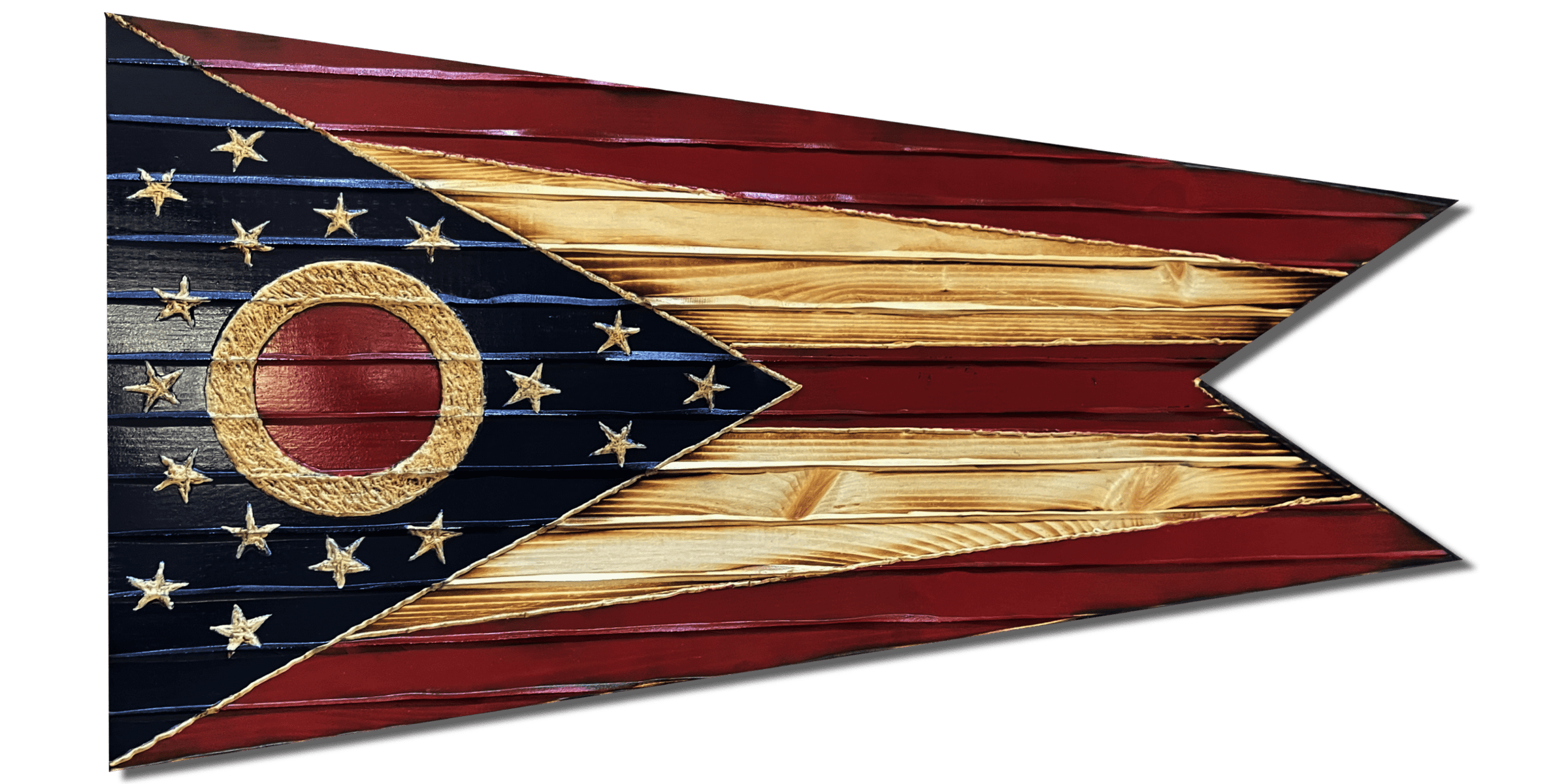 Ohio Handcarved Wooden Flag
